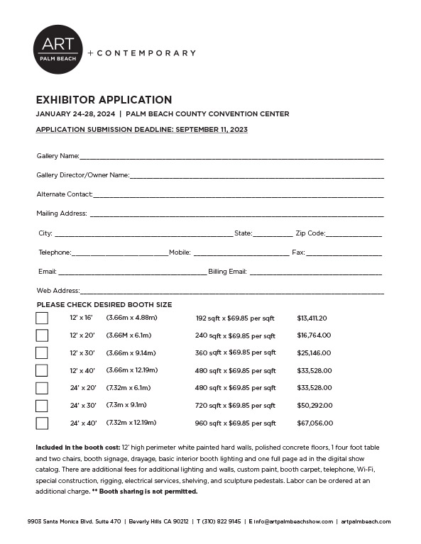 Exhibitor Application - Art Palm Beach Exhibitor Application - Art Palm Beach